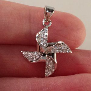 Jewelry | 18k White Gold Filled Flower Swirl Pinwheel Diamond Zircon ...